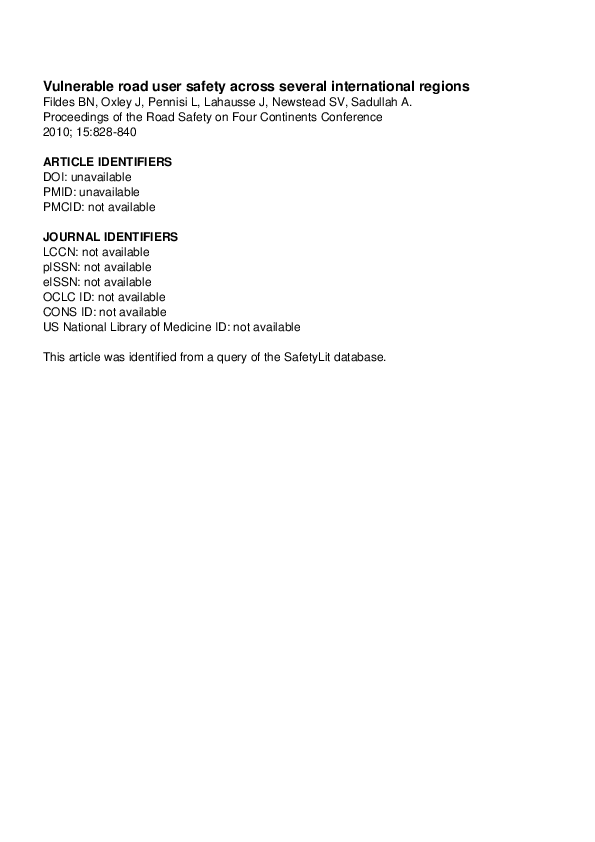 (PDF) Vulnerable road user safety across several international regions