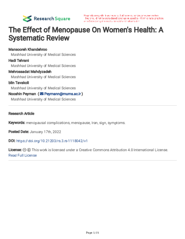 (PDF) The Effect of Menopause On Women's Health: A Systematic Review ...