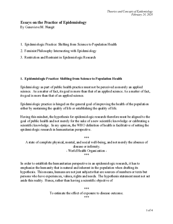 (PDF) Essays on the Practice of Epidemiology