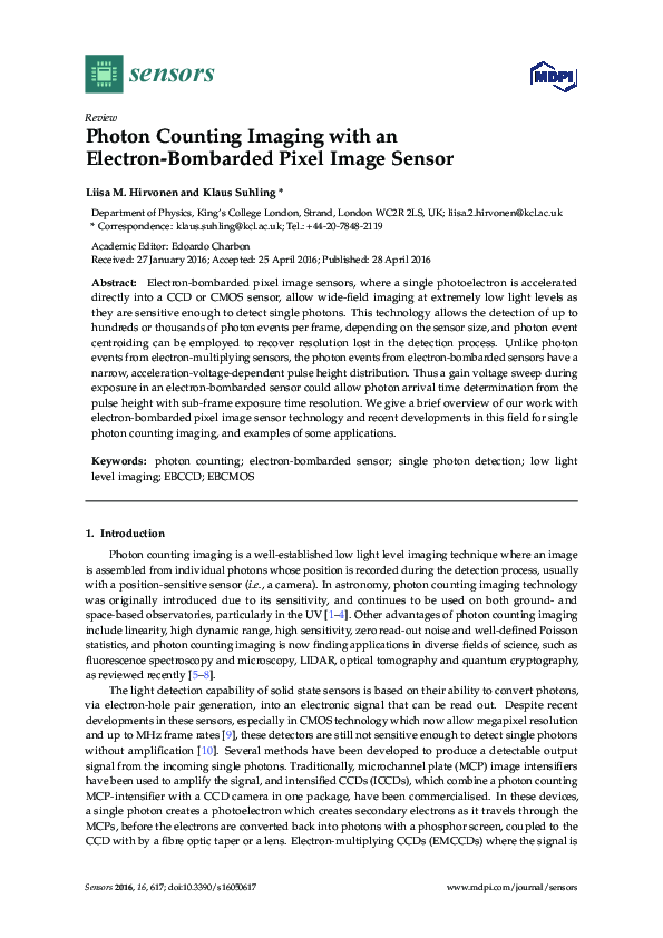 (PDF) Photon Counting Imaging with an Electron-Bombarded Pixel Image Sensor