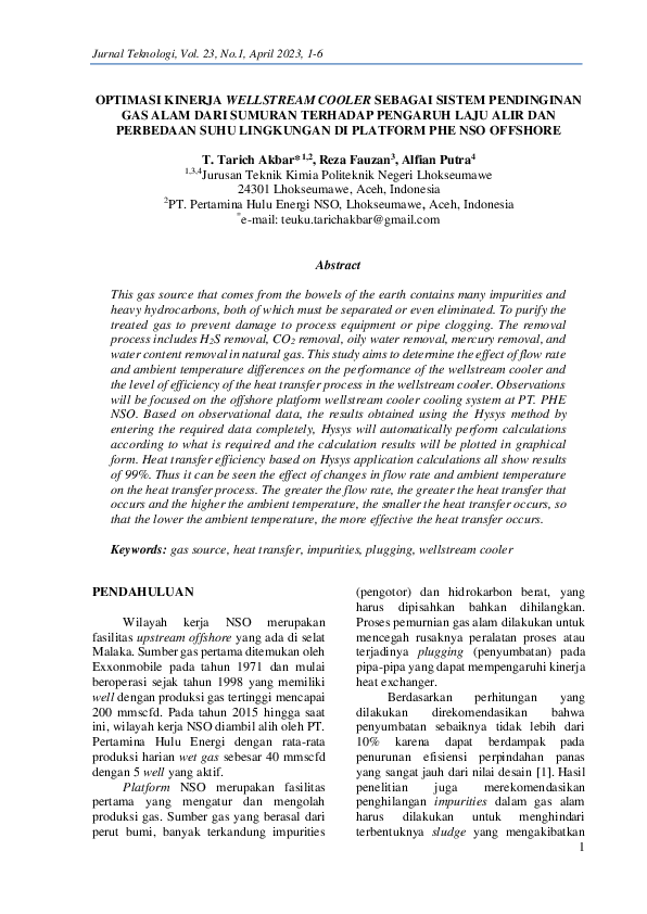 (PDF) Optimasi Kinerja Wellstream Cooler Sebagai Sistem Pendinginan Gas ...