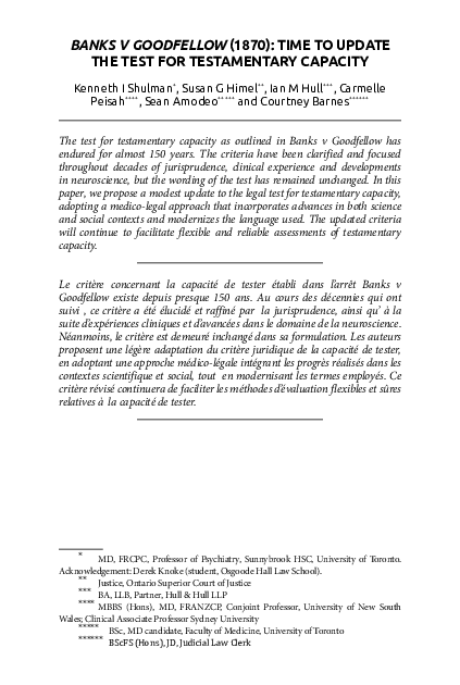 (PDF) Banks V Goodfellow (1870): Time to Update the Test for ...