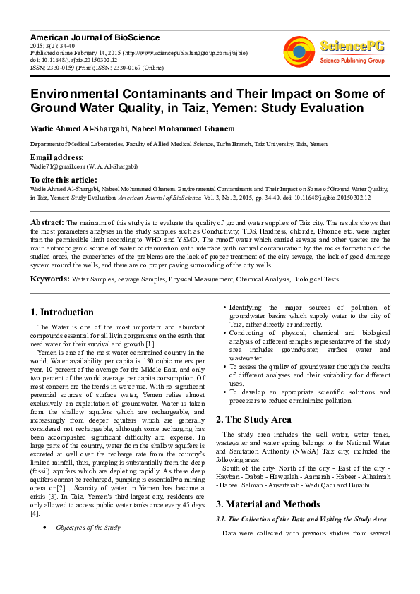 (PDF) Environmental Contaminants and Their Impact on Some of Ground ...