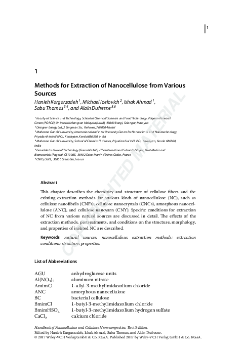 (PDF) Methods for Extraction of Nanocellulose from Various Sources