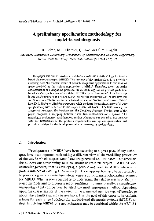 (PDF) A preliminary specification methodology for model-based diagnosis ...