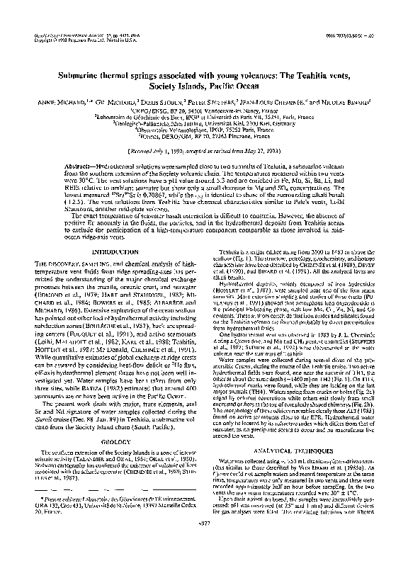 (PDF) Submarine thermal springs associated with young volcanoes: The ...