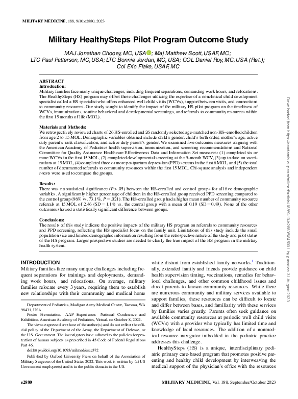 (PDF) Military HealthySteps Pilot Program Outcome Study