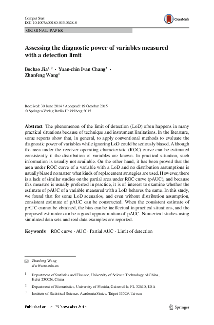 (PDF) Assessing the diagnostic power of variables measured with a ...