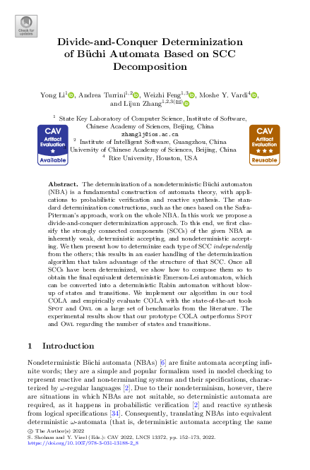 (PDF) Divide-and-Conquer Determinization of Büchi Automata Based on SCC Decomposition