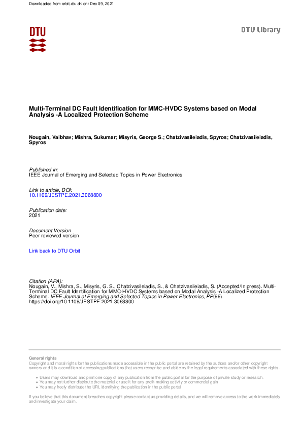 Pdf Multiterminal Dc Fault Identification For Mmc Hvdc Systems Based On Modal Analysis—a
