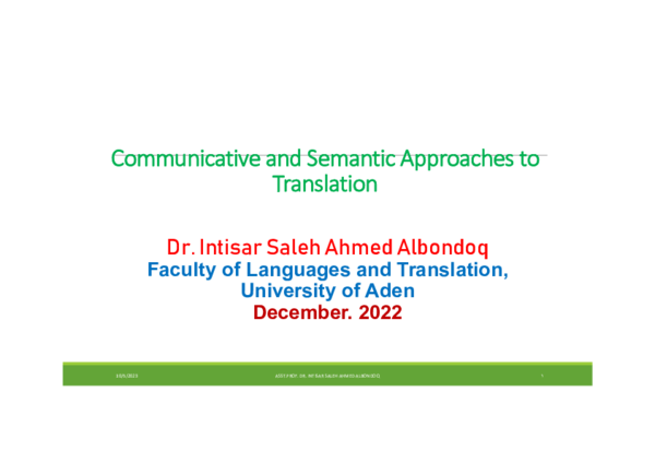 (PDF) Communicative and Semantic Approaches to Translation