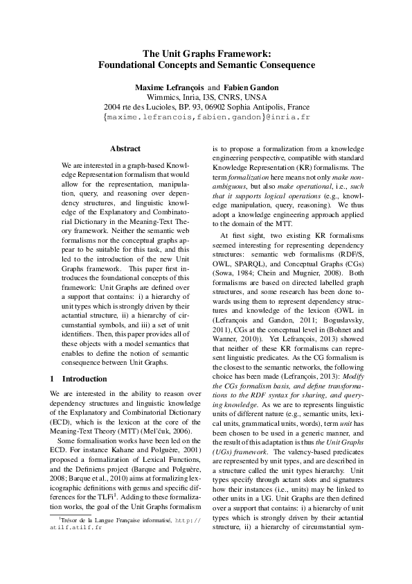 (PDF) The Unit Graphs Framework: Foundational Concepts and Semantic Consequence | Fabien L ...