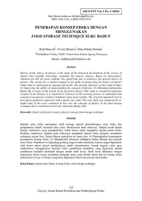 (PDF) Penerapan Konsep Fisika Dengan Menggunakan Food Storage Technique Suku Baduy