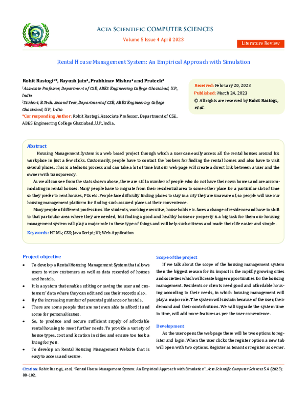 (PDF) Rental House Management System: An Empirical Approach with Simulation