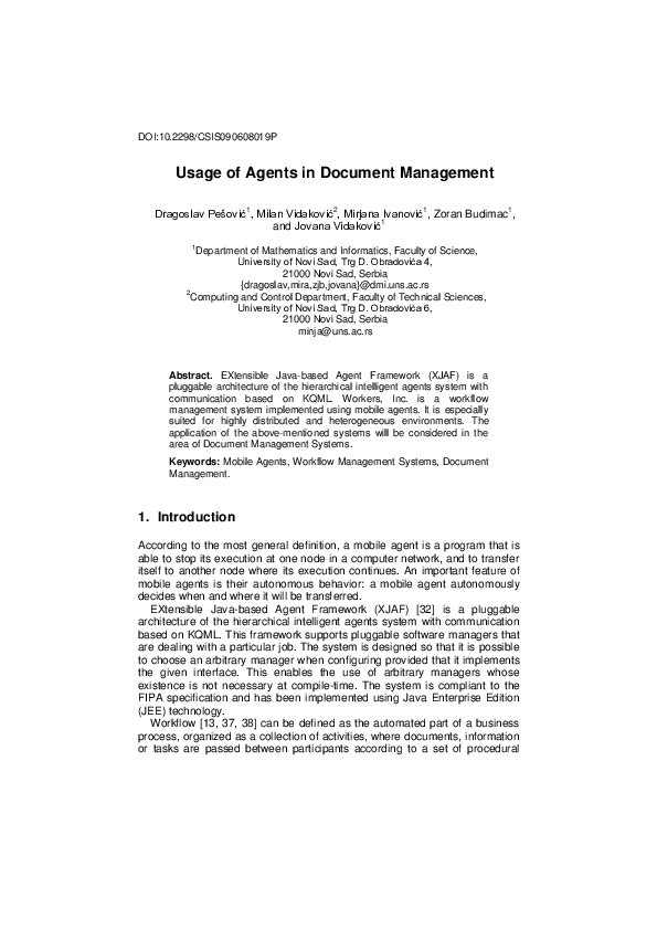 (PDF) Usage of agents in document management