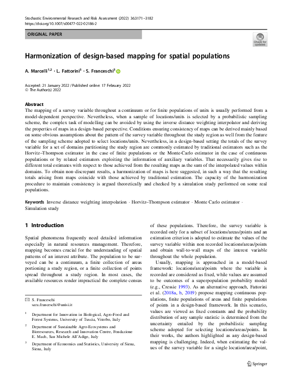 (PDF) Harmonization of design-based mapping for spatial populations | Lorenzo Fattorini ...