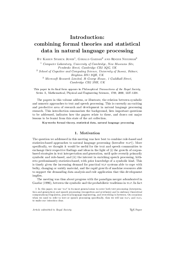 (PDF) Combining Formal Theories and Statistical Data in Natural ...