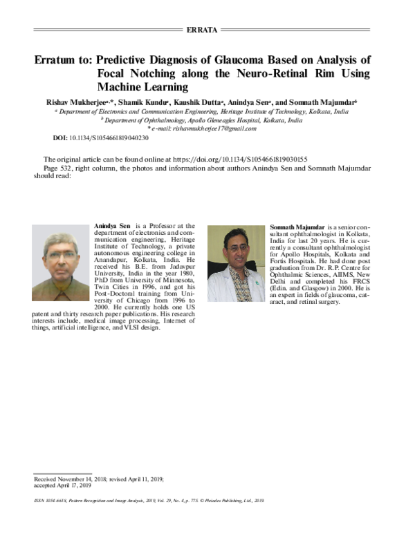 (PDF) Erratum to: Predictive Diagnosis of Glaucoma Based on Analysis of ...