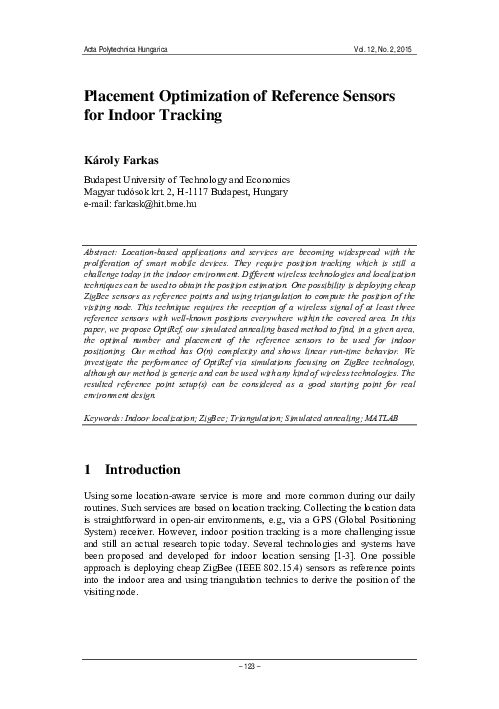(PDF) Placement Optimization of Reference Sensors for Indoor Tracking