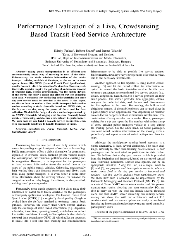 (PDF) Performance evaluation of a live, crowdsensing based transit feed service architecture ...