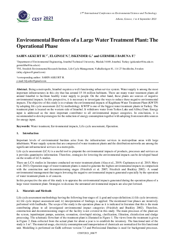 (PDF) Environmental Burdens of a Large Water Treatment Plant: The ...
