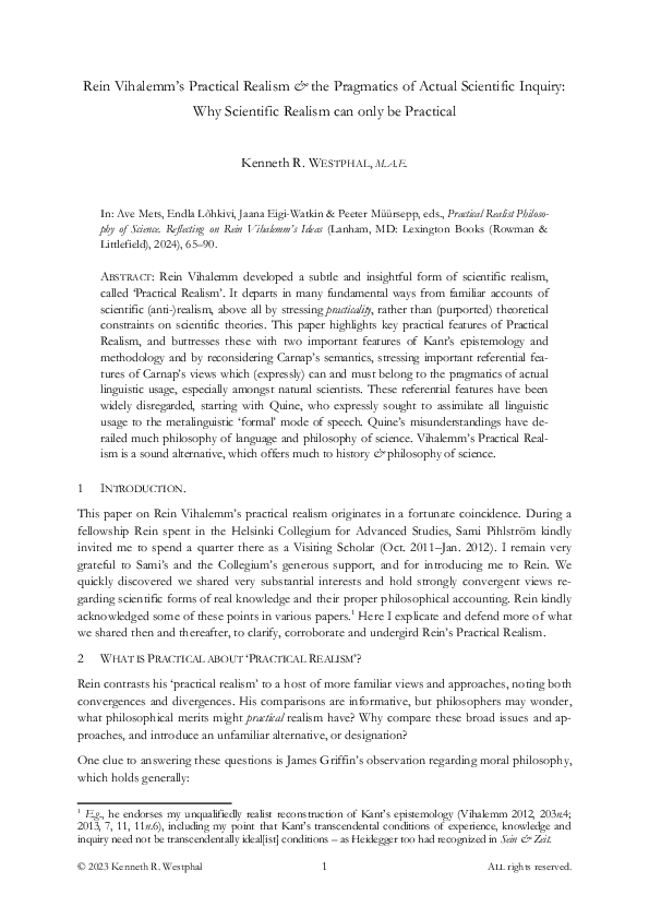 (PDF) Rein Vihalemm's Practical Realism & the Pragmatics of Actual ...