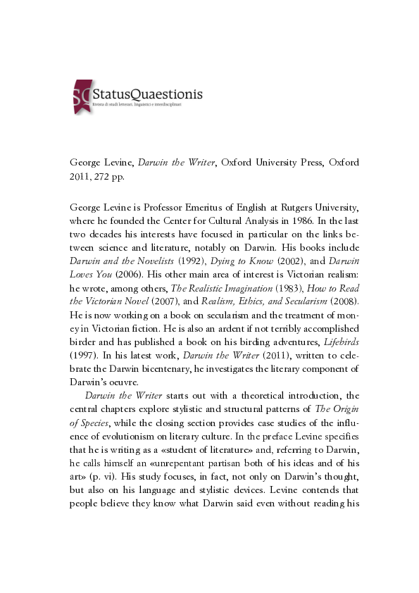 (PDF) George Levine, "Darwin the Writer