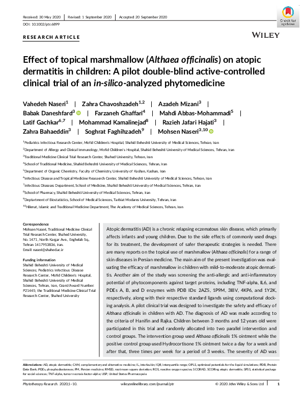 (PDF) Effect of topical marshmallow (Althaea officinalis) on atopic ...