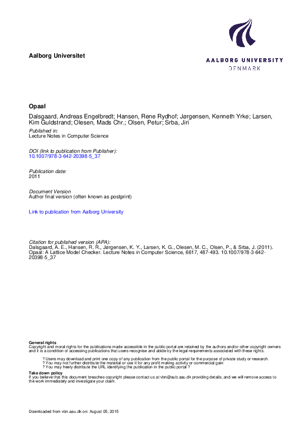 (PDF) opaal: A lattice model checker