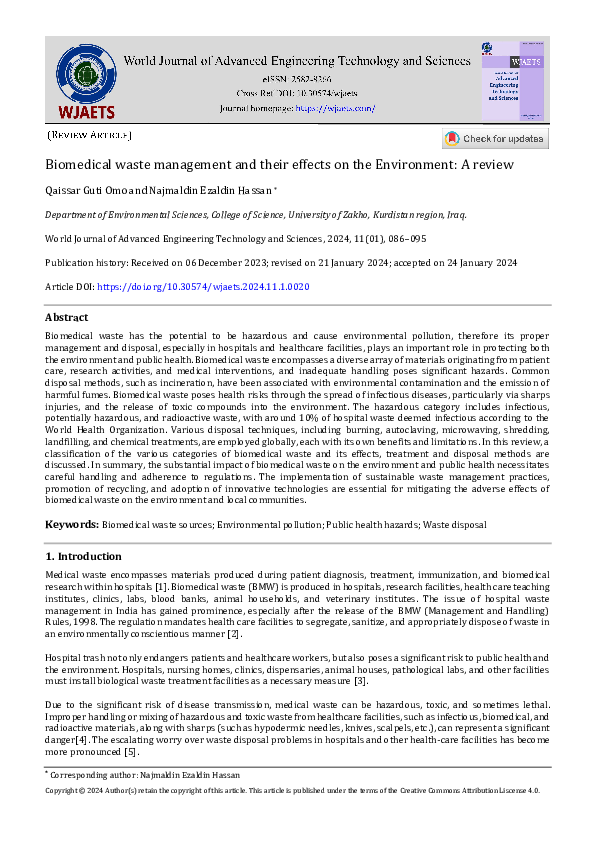 (PDF) Biomedical waste management and their effects on the Environment ...
