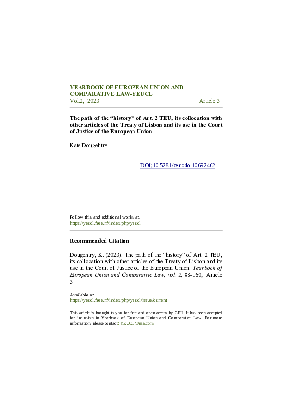 (PDF) The path of the "history" of Art. 2 TEU, its collocation with ...
