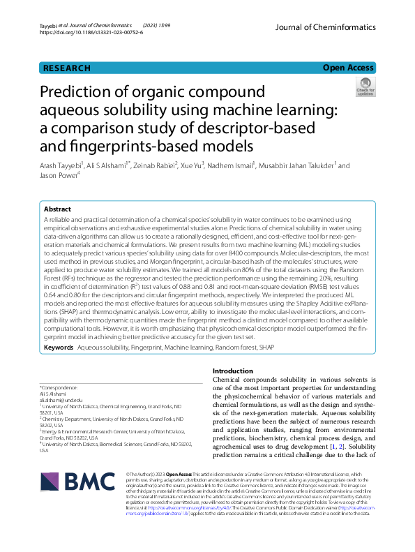 (PDF) Prediction of organic compound aqueous solubility using machine learning: a comparison ...