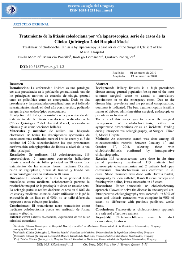(PDF) Tratamiento de la litiasis coledociana por vía laparoscópica ...
