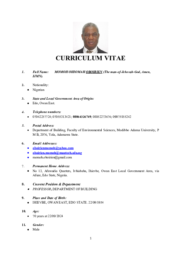 (DOC) ATTACHED CURRENT CURRICULUM VITAE | MOMOH OBOIRIEN - Academia.edu