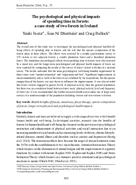 (PDF) The psychological and physical impacts of spending time in forests: a case study of two ...