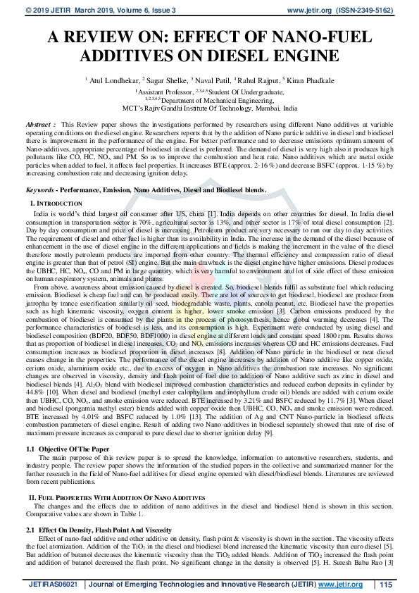 (PDF) A Review On: Effect of Nano-Fuel Additives on Diesel Engine