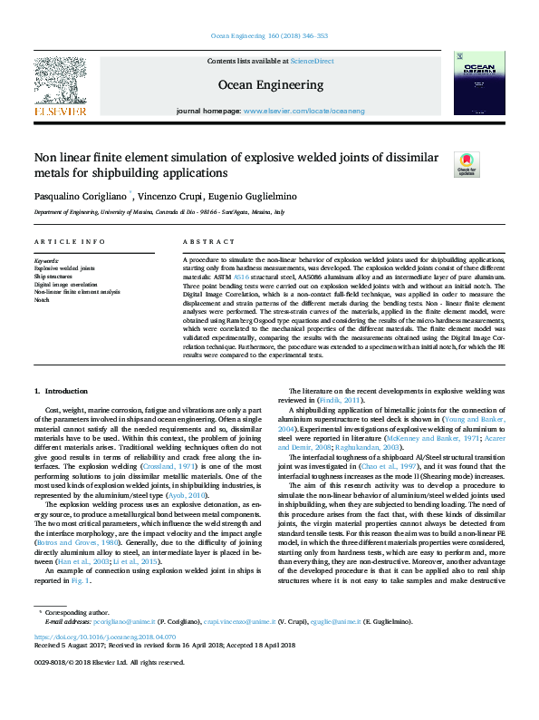 Pdf Non Linear Finite Element Simulation Of Explosive Welded Joints Of Dissimilar Metals For