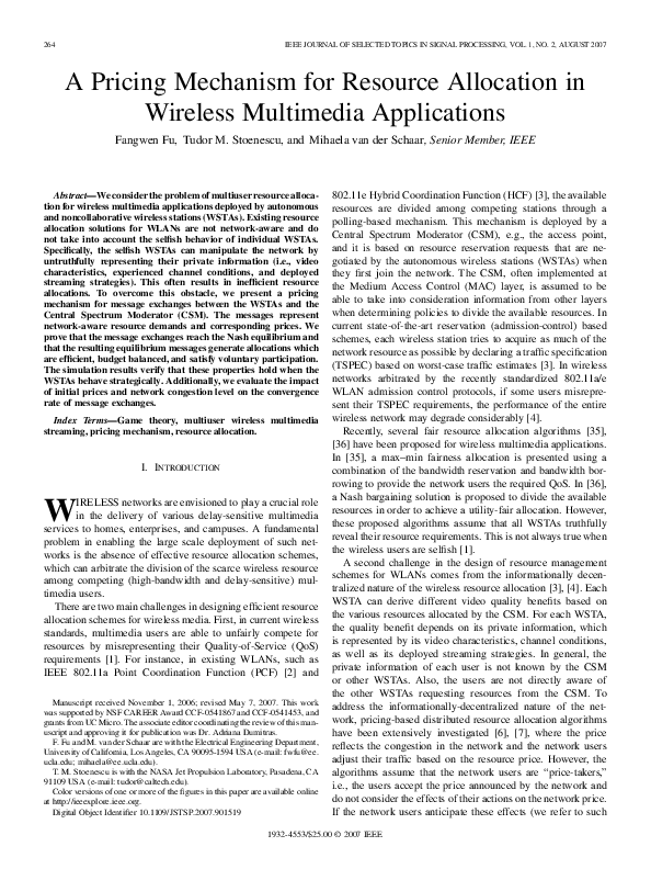 (PDF) A Pricing Mechanism for Resource Allocation in Wireless Multimedia Applications
