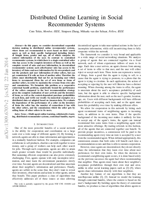 (PDF) Distributed Online Learning in Social Recommender Systems