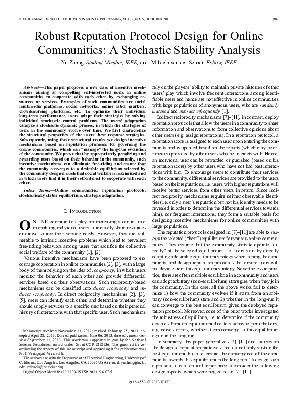 (PDF) Robust Reputation Protocol Design for Online Communities: A ...