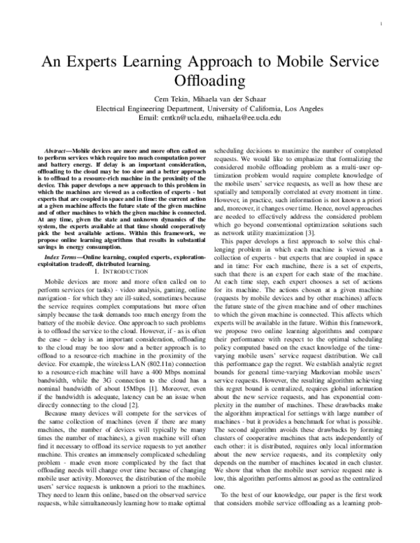 (PDF) An experts learning approach to mobile service offloading | Mihaela van der Schaar ...
