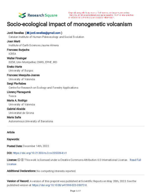 (PDF) Socio-ecological impact of monogenetic volcanism