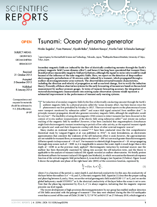 (PDF) Tsunami: Ocean dynamo generator