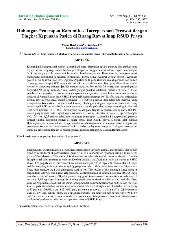 (PDF) Hubungan Penerapan Komunikasi Interpersonal Perawat dengan Tingkat Kepuasan Pasien di ...