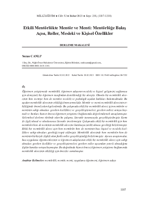 (PDF) Etkili Mentörlükte Mentör ve Menti: Mentörlüğe Bakış Açısı ...