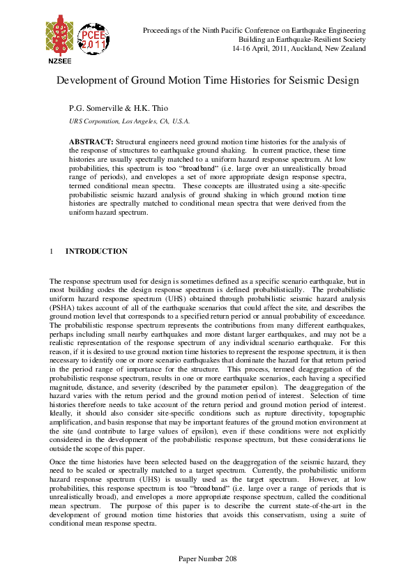 (PDF) Development of ground motion time histories for seismic design