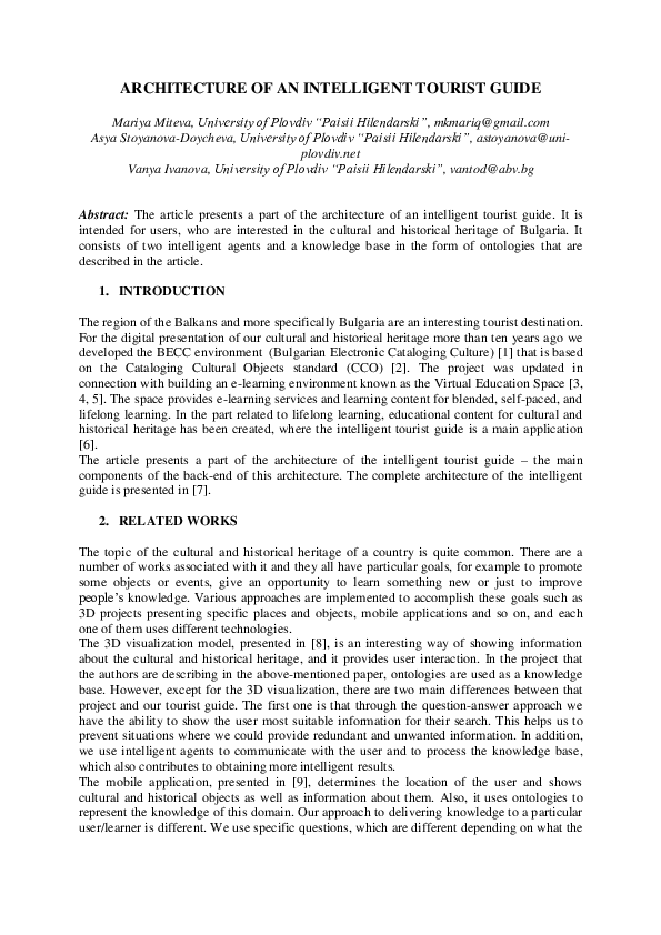 (PDF) Architecture of an Intelligent Tourist Guide