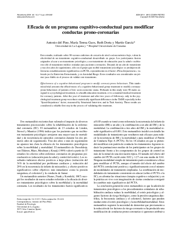 (PDF) Eficacia de un programa cognitivo-conductual para modificar ...