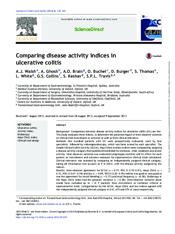 (PDF) Comparing disease activity indices in ulcerative colitis
