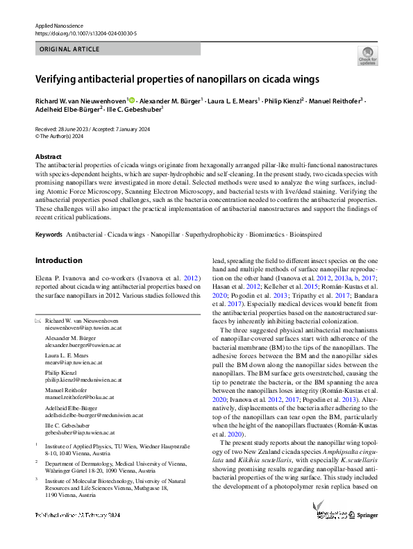 (PDF) Verifying antibacterial properties of nanopillars on cicada wings